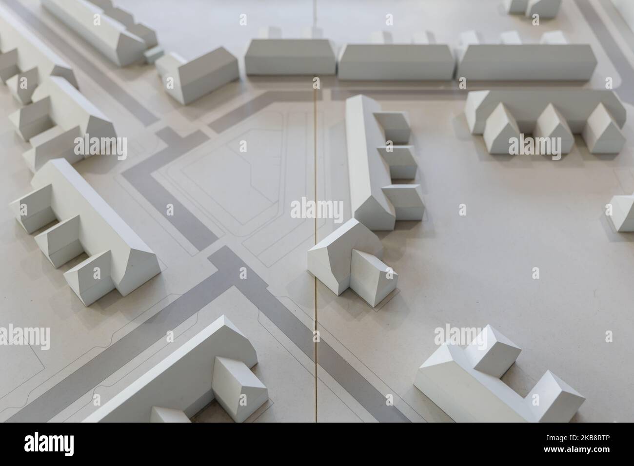 Top view of white architectural models. Architect's design thinking ...
