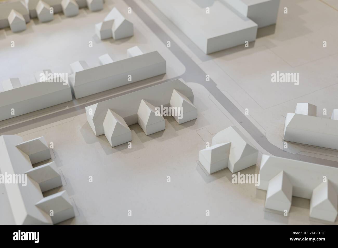 Top view of white architectural models. Architect's design thinking ...