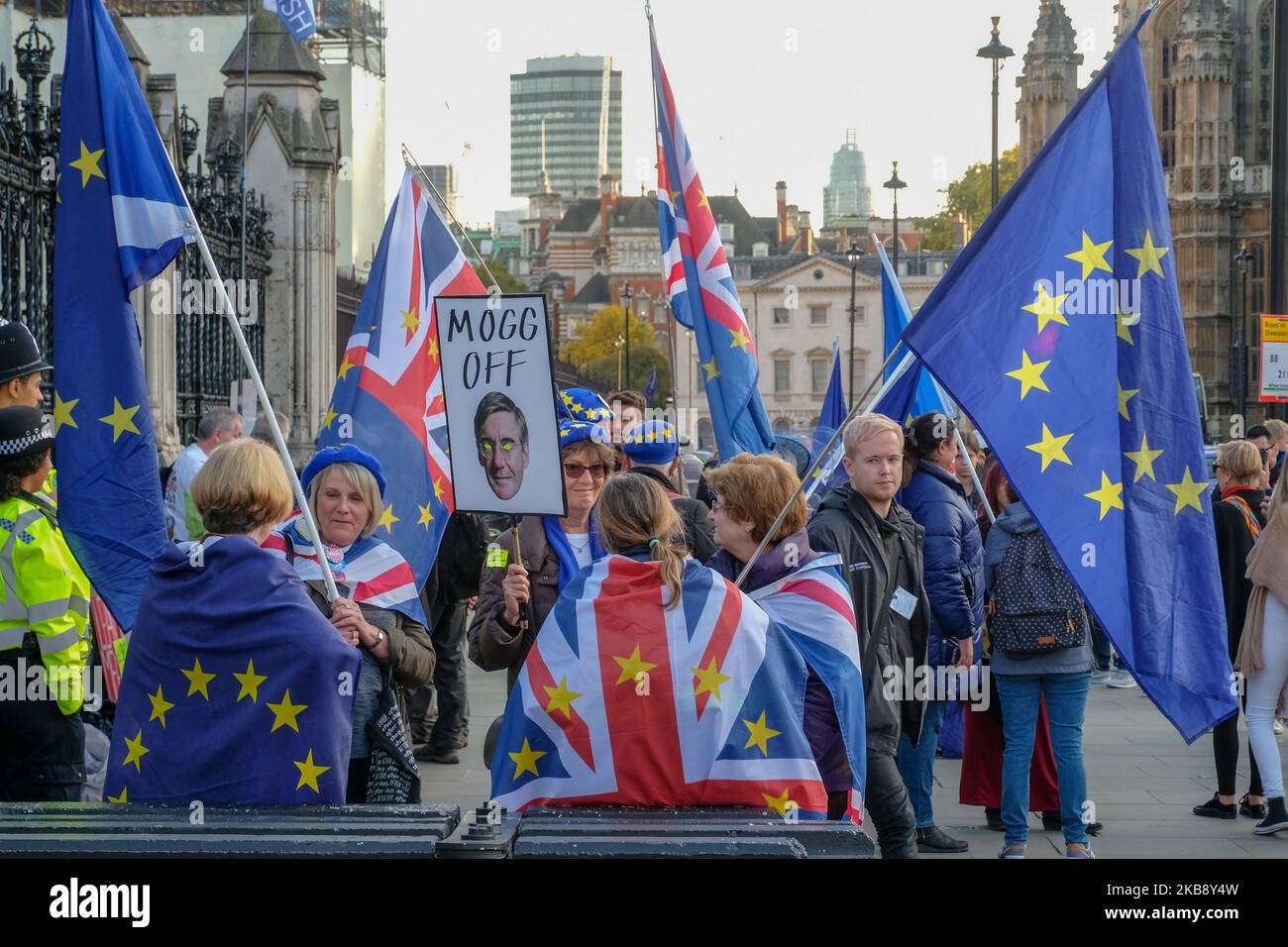 Anti Brexit Protesters outside Houses of Parliament with Jacob Rees ...