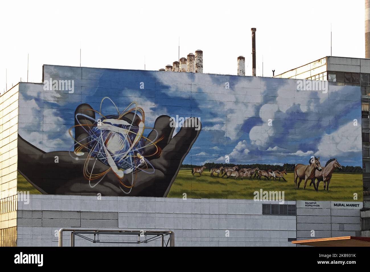 A view of a giant mural of author Valerii Korshunov, during a press ...