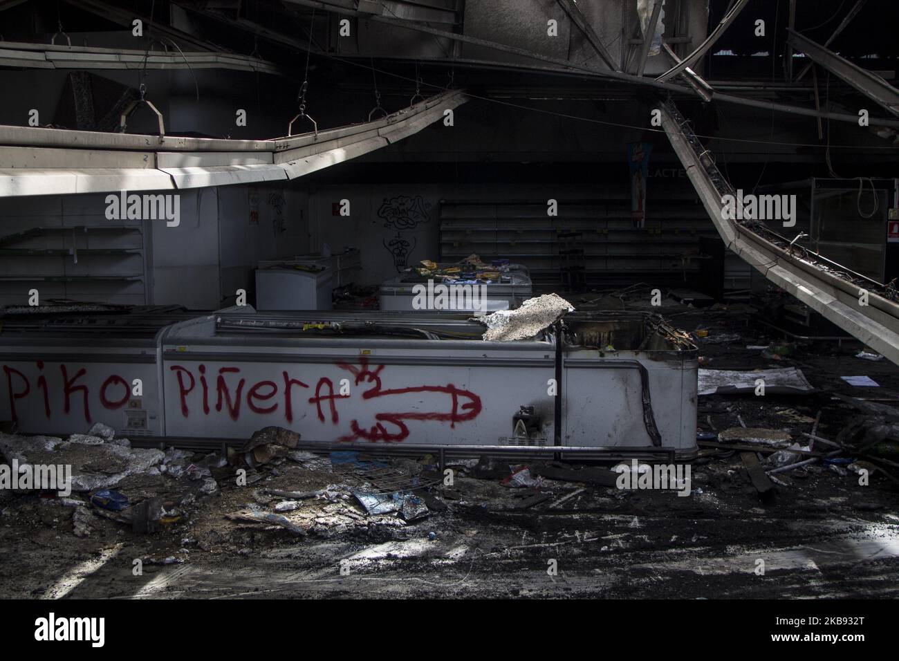 A view of a burn supermarket in Santiago, Chile, on October 23, 2019 ...