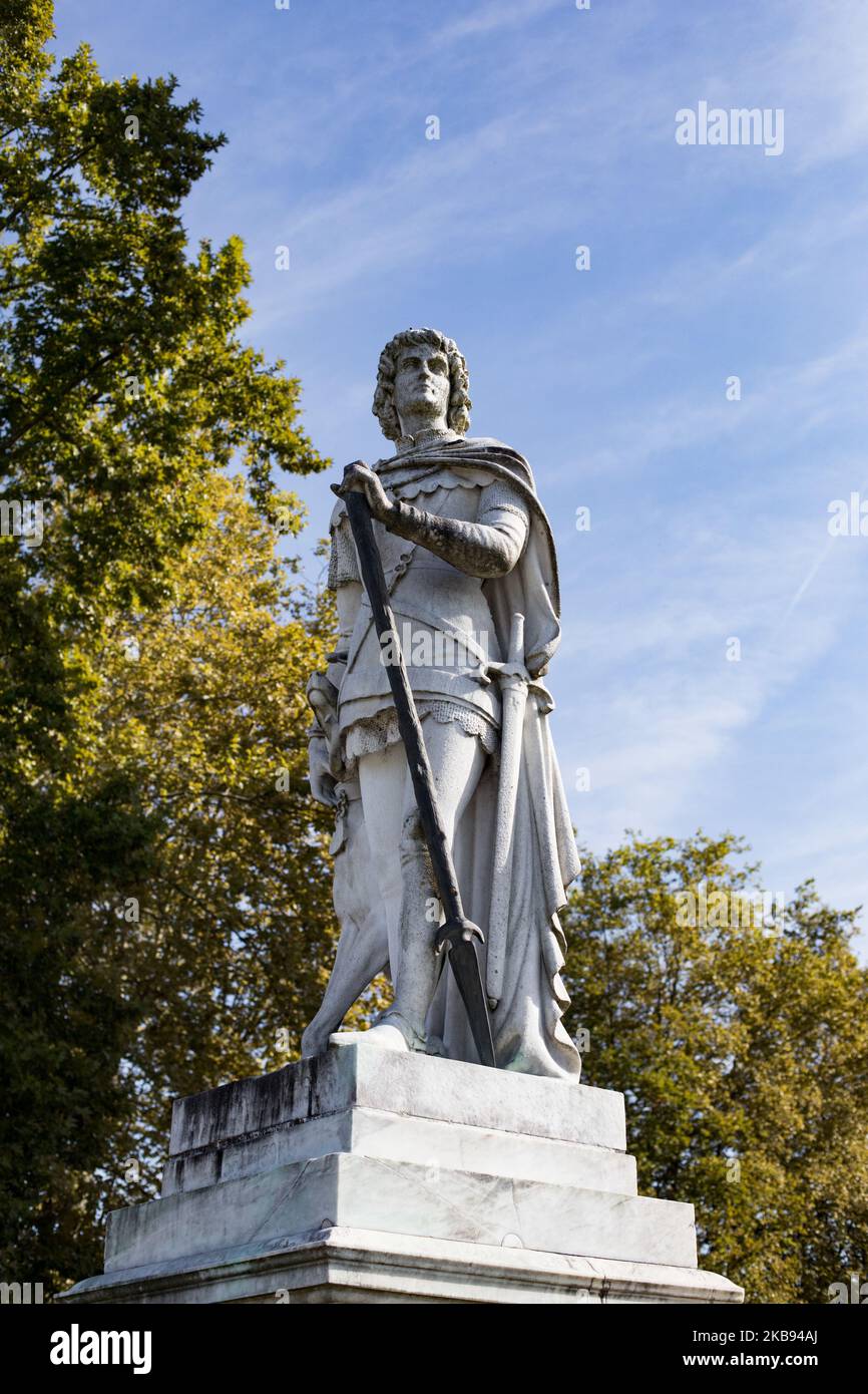 Statue of Gaston Febus Count of Foix in the castle garden of Pau in Pau ...