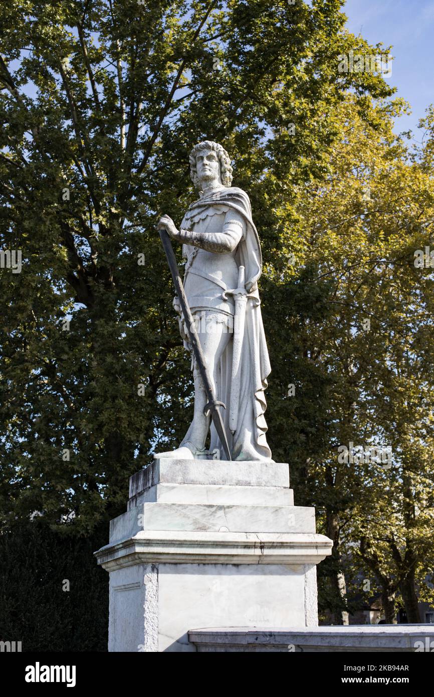 Statue of Gaston Febus Count of Foix in the castle garden of Pau in Pau ...