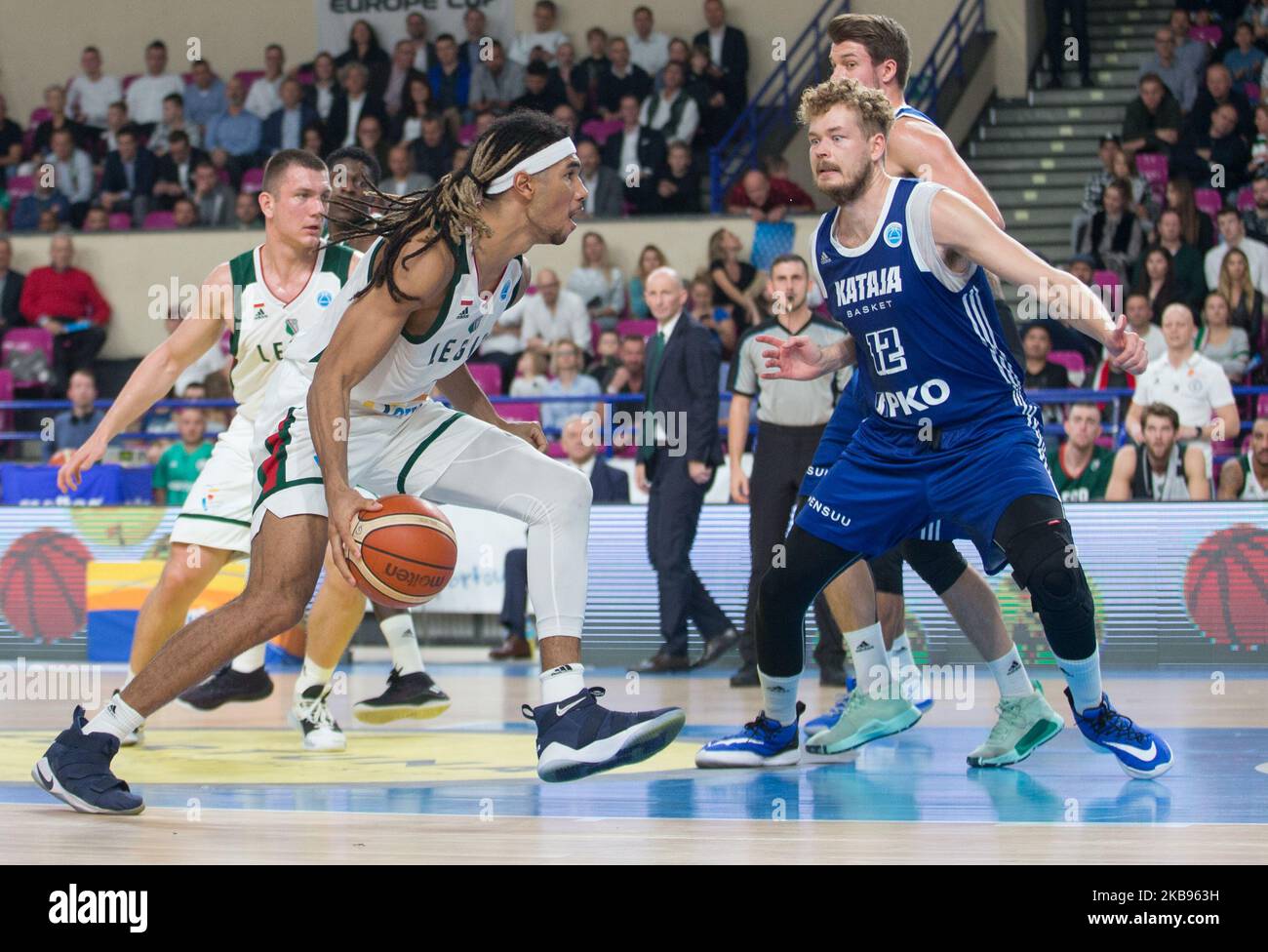 Keanu Pinder (Legia),Samuli Vanttaja (Kataja) during the FIBA Europe ...