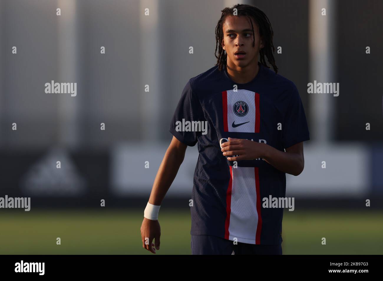 Turin, Italy, 2nd November 2022. Ethan Mbappe of PSG looks across his ...