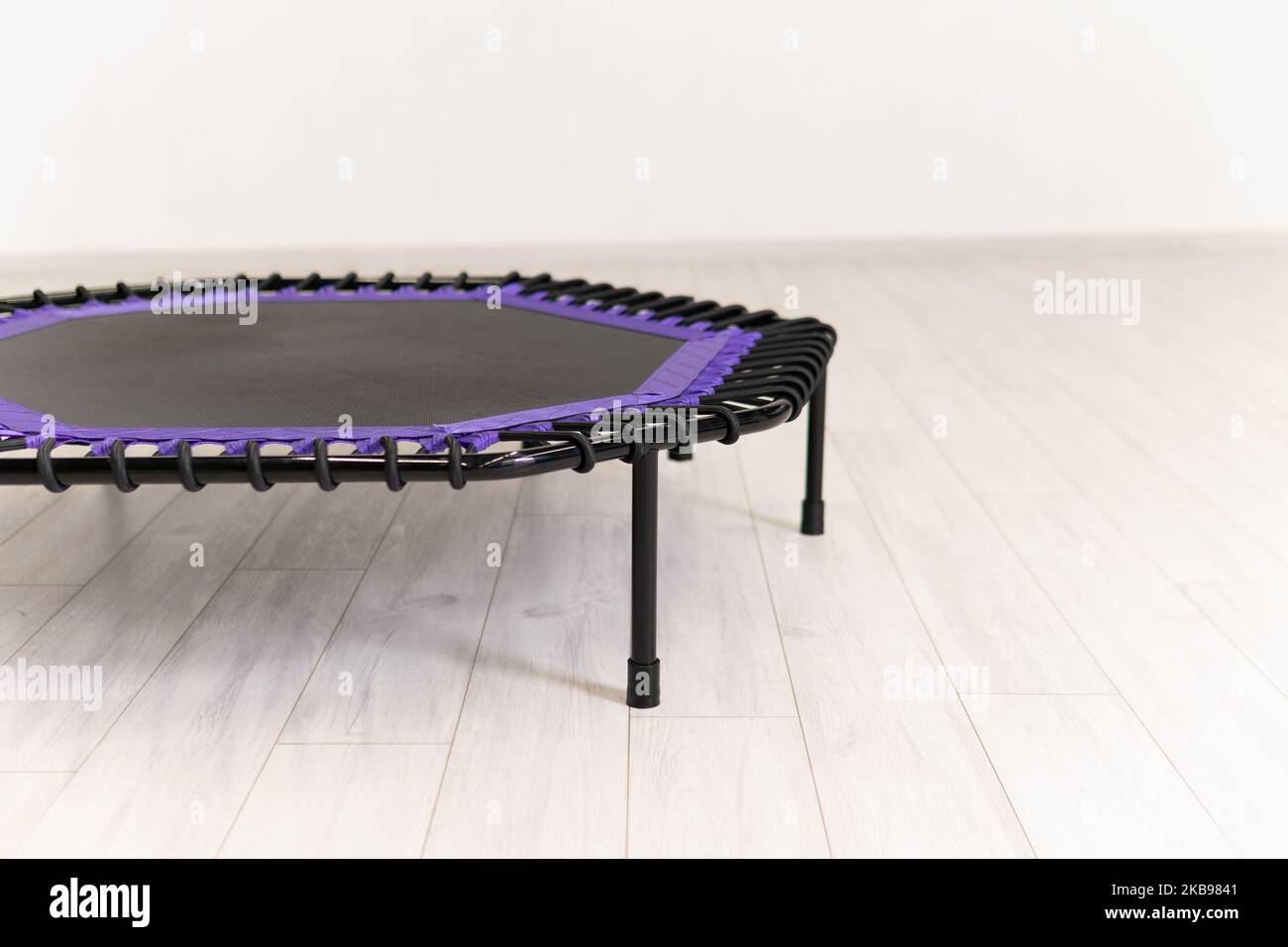 leisure fitness little trampoline jump empty space small purple white ...