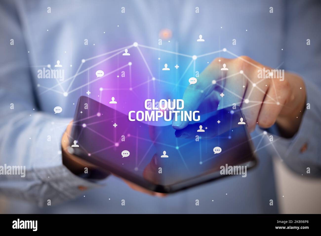 Businessman holding a foldable smartphone, new technology concept Stock ...