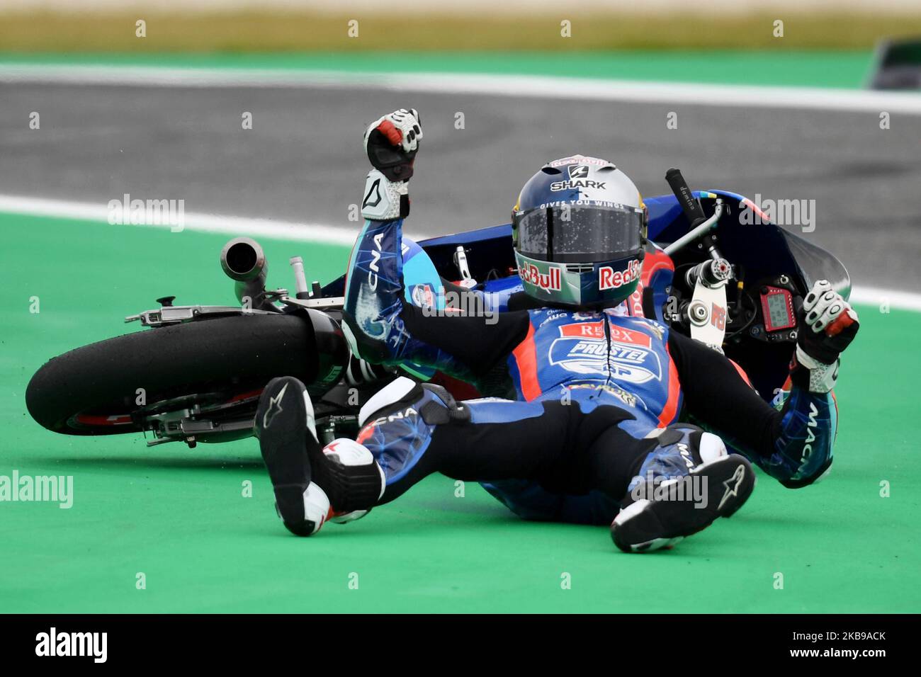 Filip Salac of Czech Republic falls off the Redox PruestelGP bike ...