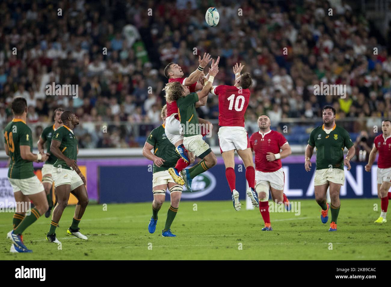 Faf de Klerk of South Africa kicks the ball during the first half of a ...