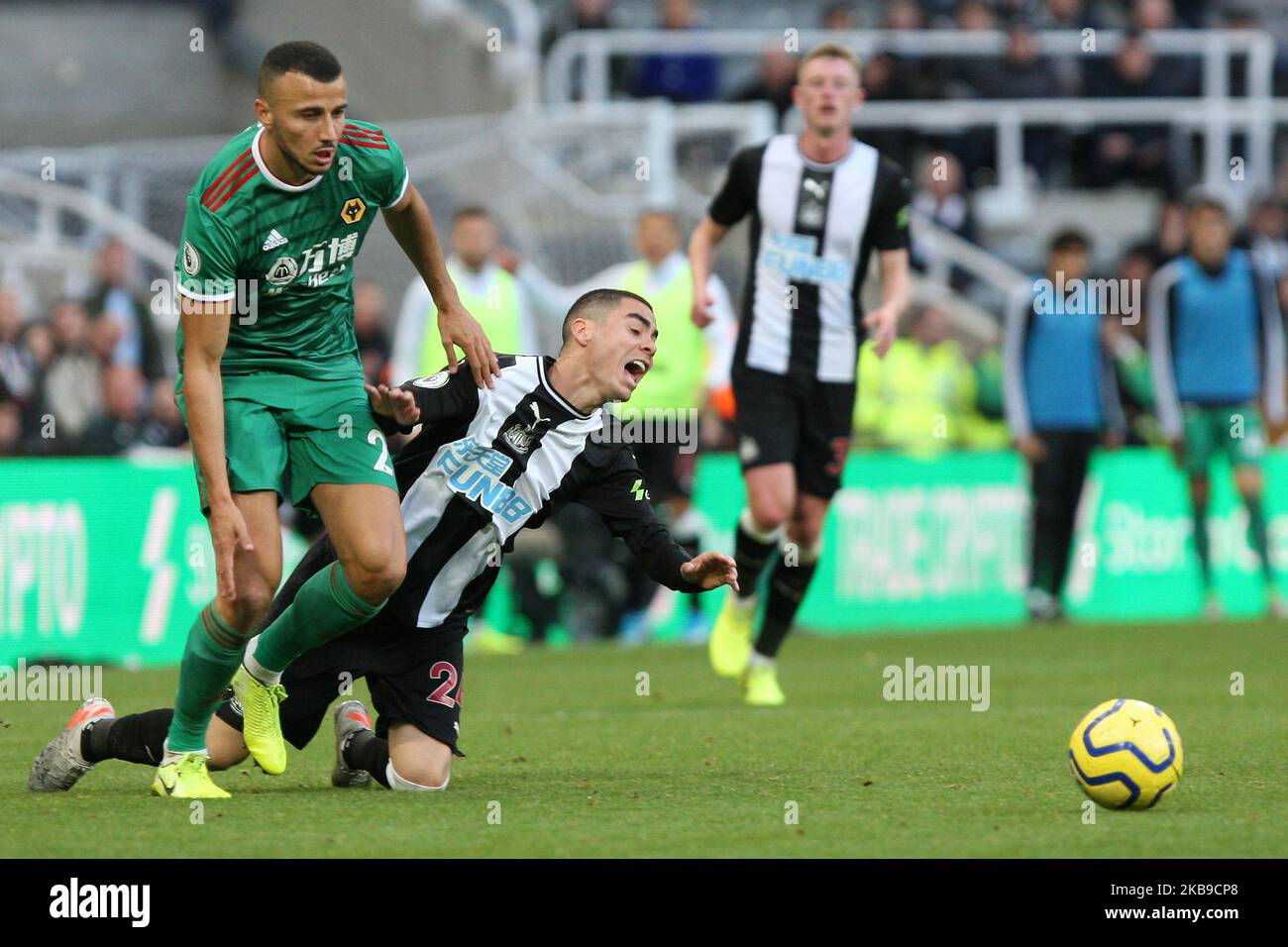 Wolverhampton Wanderers' Romain Saiss fouls Newcastle United's Miguel ...