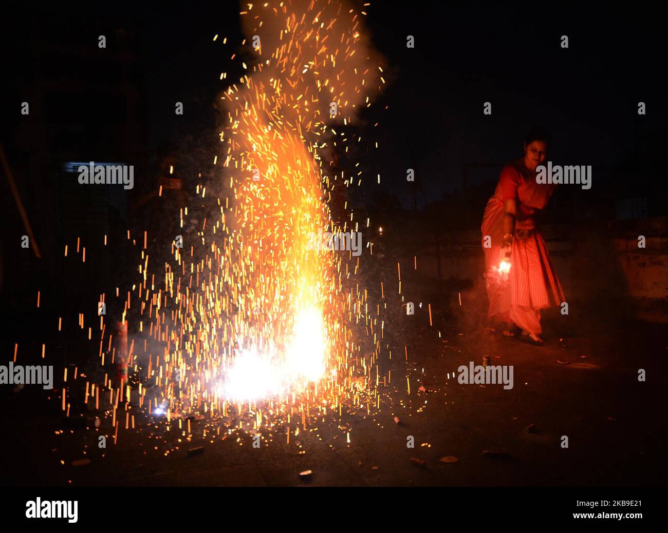 Indian people lights firecrackers on the occasion of Diwali festival in ...