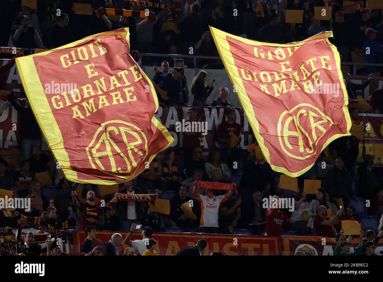 Roma supporters flags during the Serie A match AS Roma v Ac Milan at ...