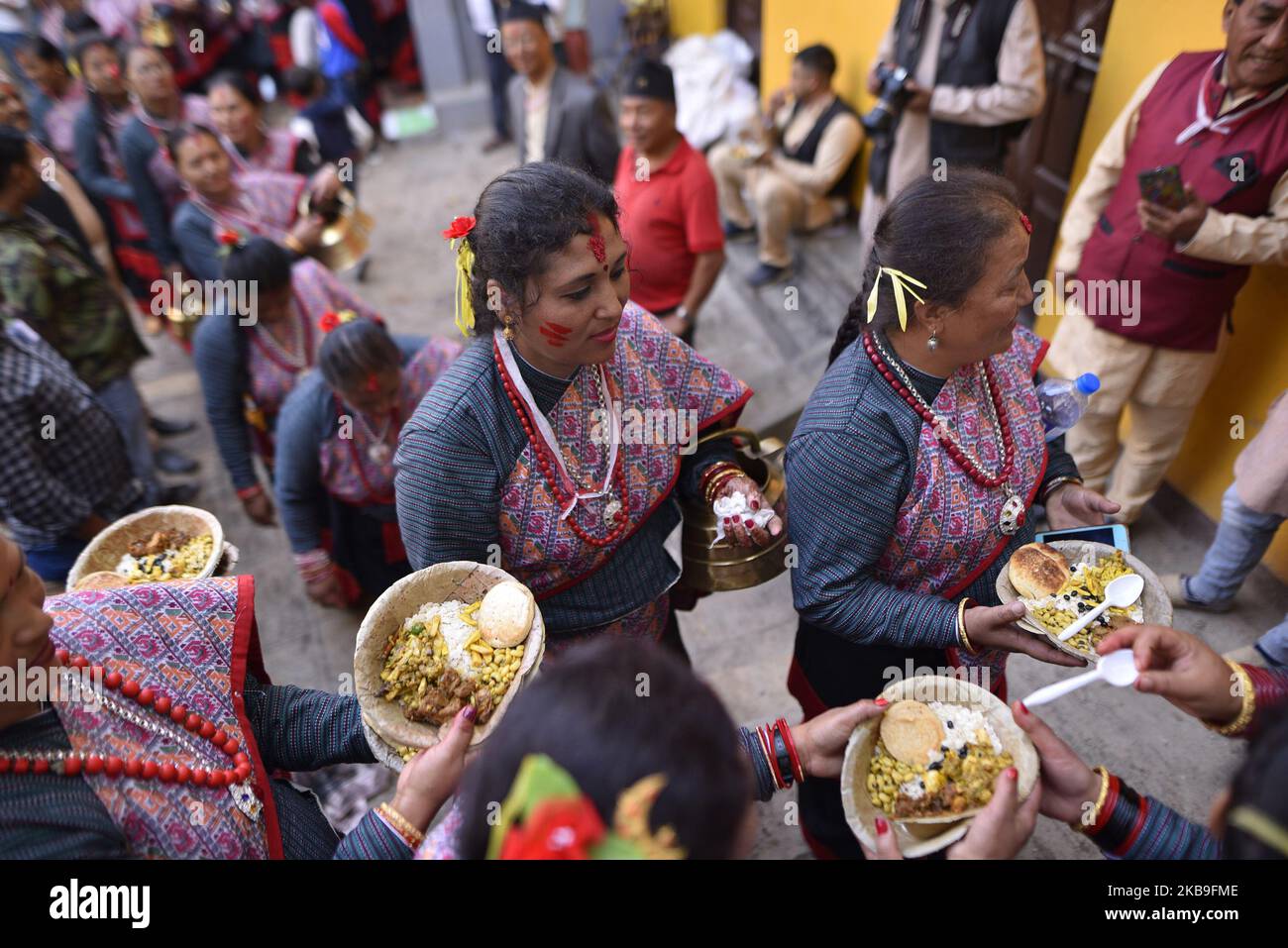 Newari People takes Newari Dish 'Samay Baji' after parade during Newari ...