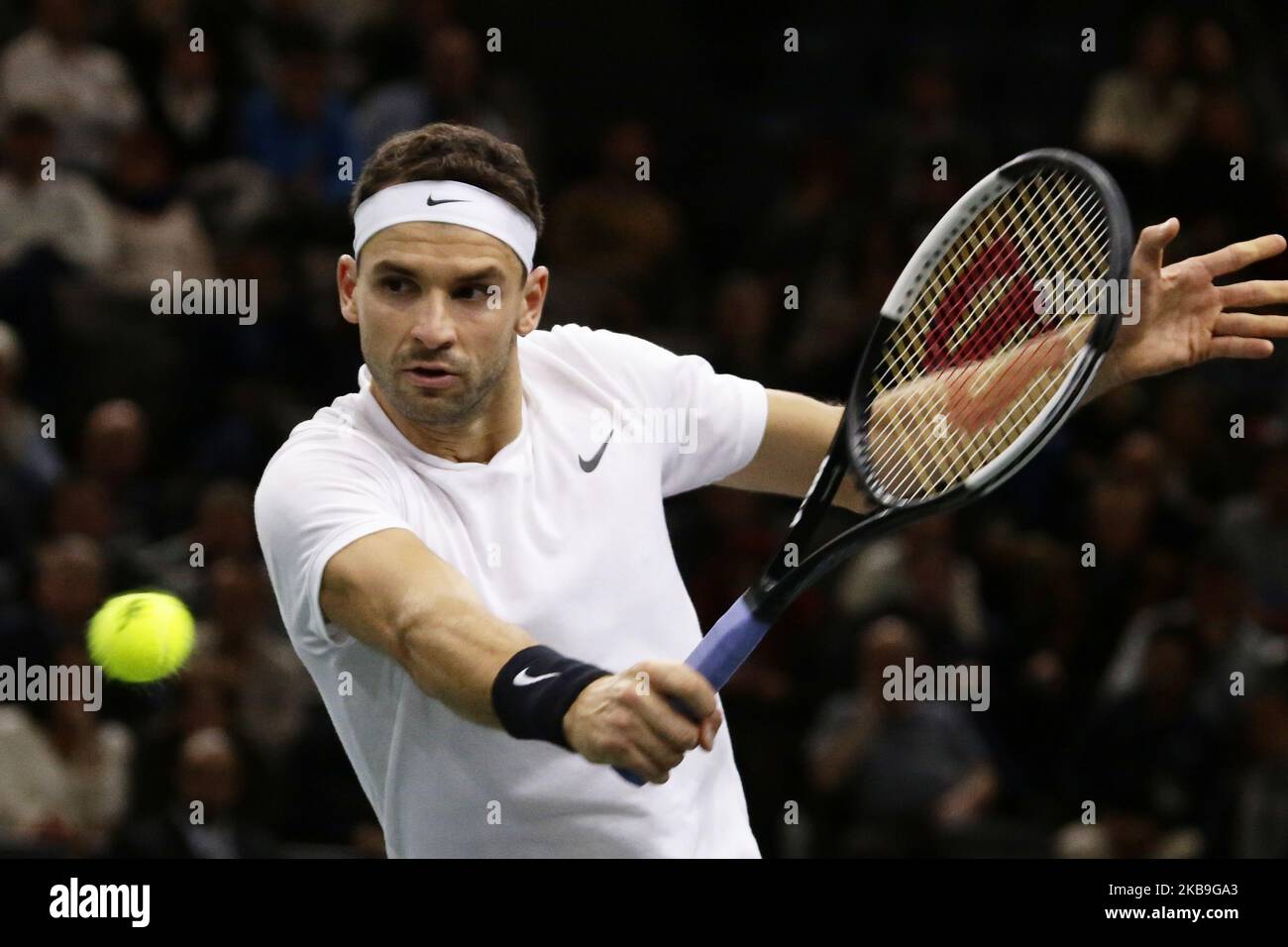 Bulgaria's Grigor Dimitrov hits a ball during the men's singles round ...