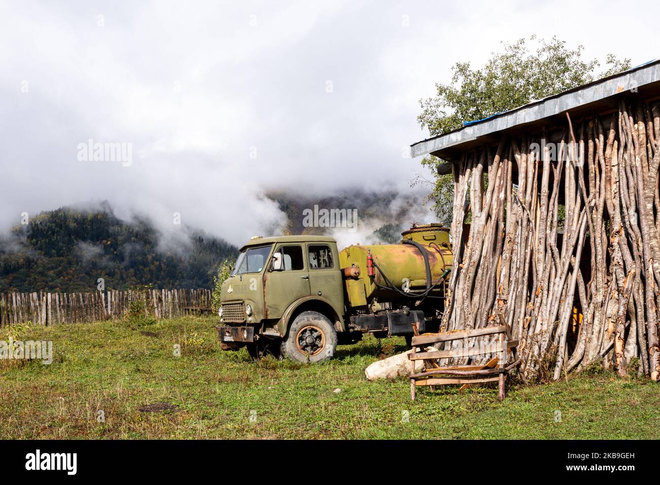 Landscape in Mazeri village near Mestia, the capital of Svaneti region ...