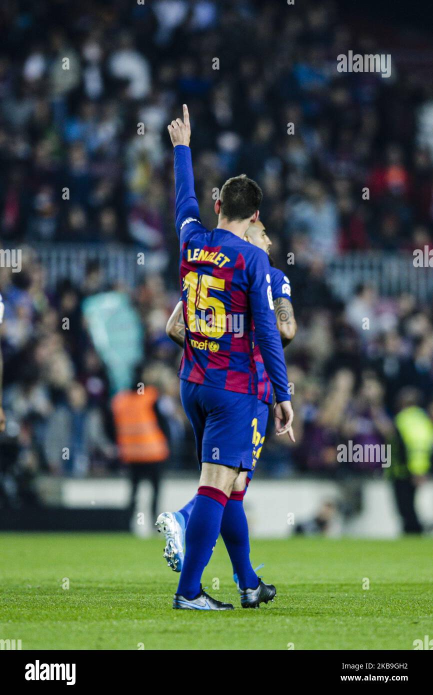 15 Clement Lenglet from France of FC Barcelona celebrating his goal ...