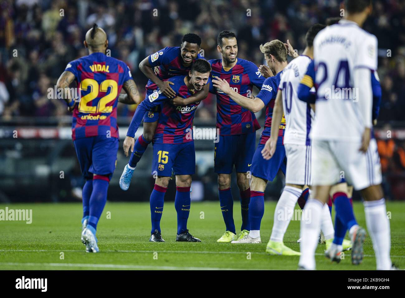 15 Clement Lenglet from France of FC Barcelona celebrating his goal ...