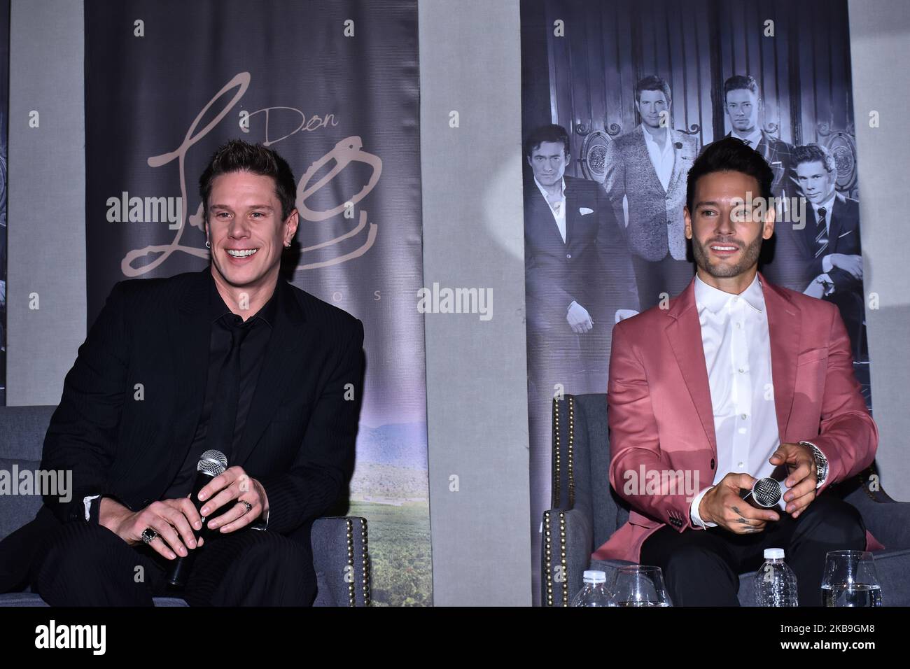 David Miller and Urs Buhler members of British Band ‘Il Divo’ speaks during a press conference ...