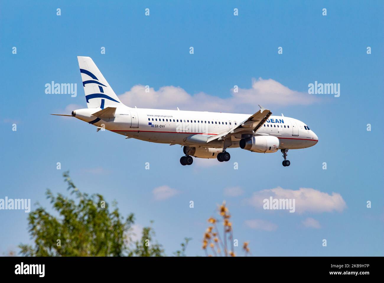 Aegean Airlines Airbus A320-200 aircraft as seen on final approach ...