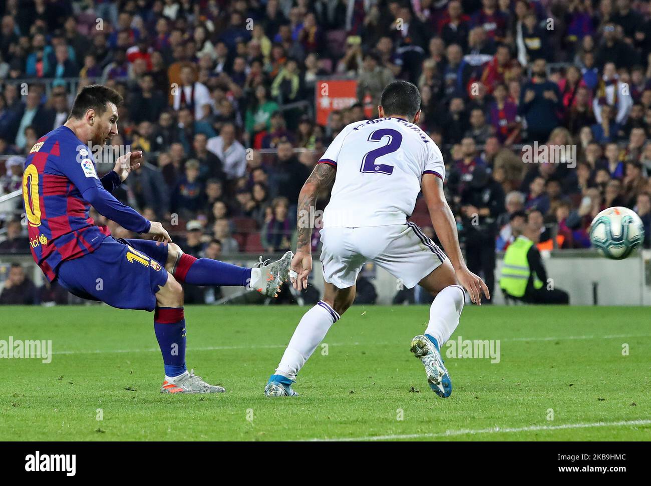 Leo Messi and Pedro Porro during the match between FC Barcelona and ...