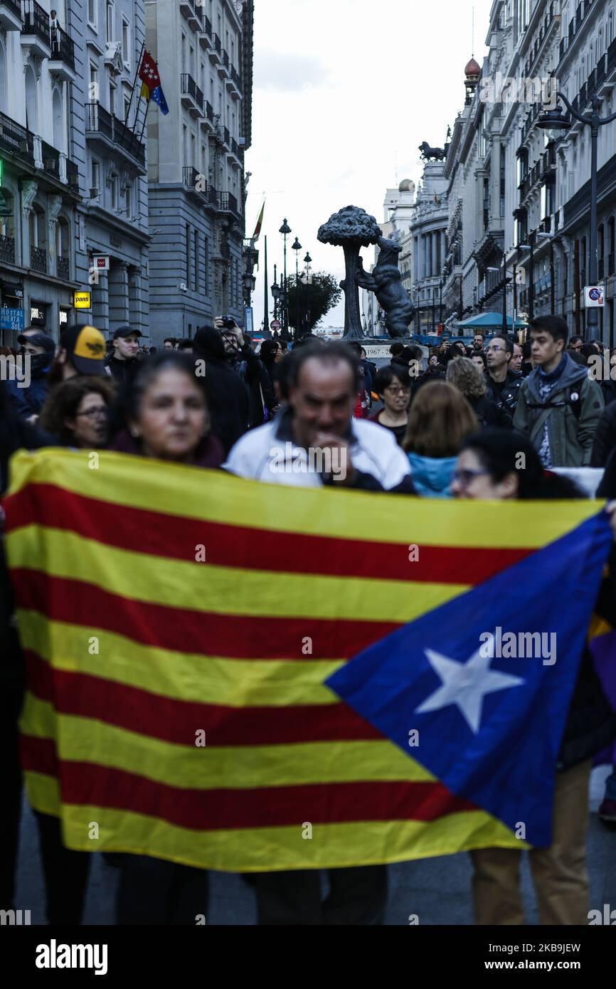 A separatist Catalan flag is seen during the rally in front of the ...