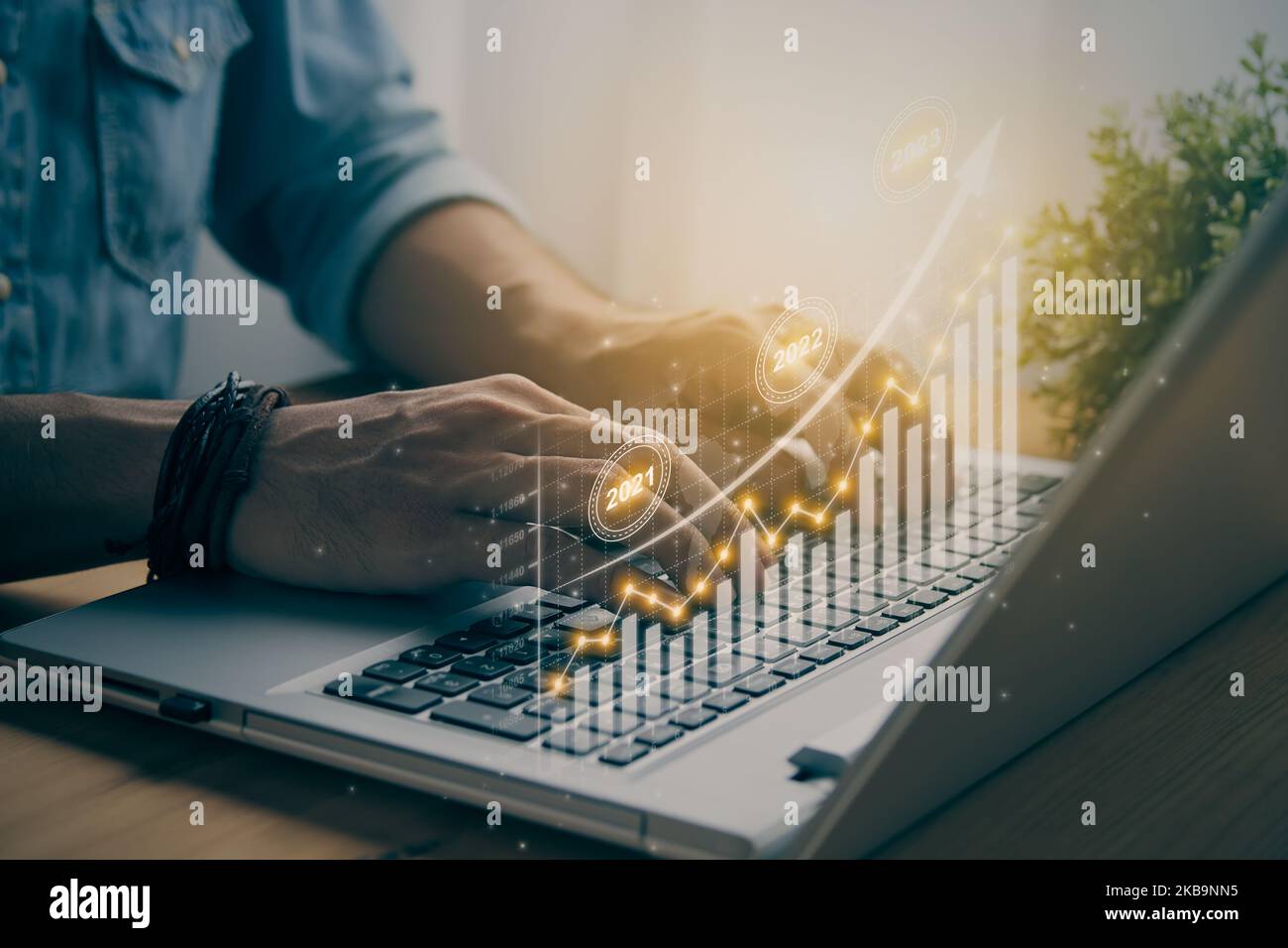 Casual Businessman Using or Typing Laptop and 2023 New Year Stock Bar ...