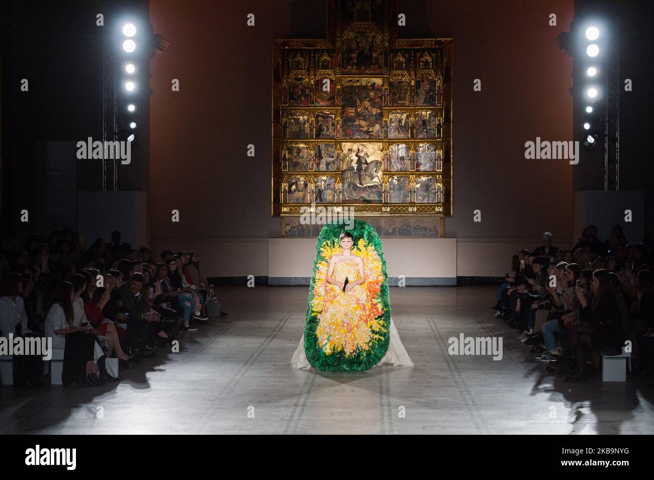 A model walks the runway during Guo Pei's first ever runway show in the ...