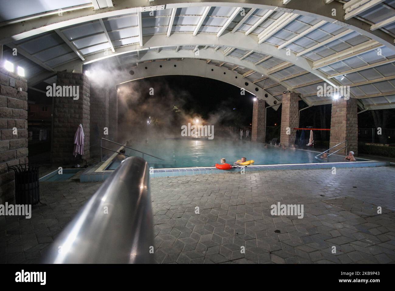 People enjoying night thermal pools bath are seen in Bogacs, Hungary on ...
