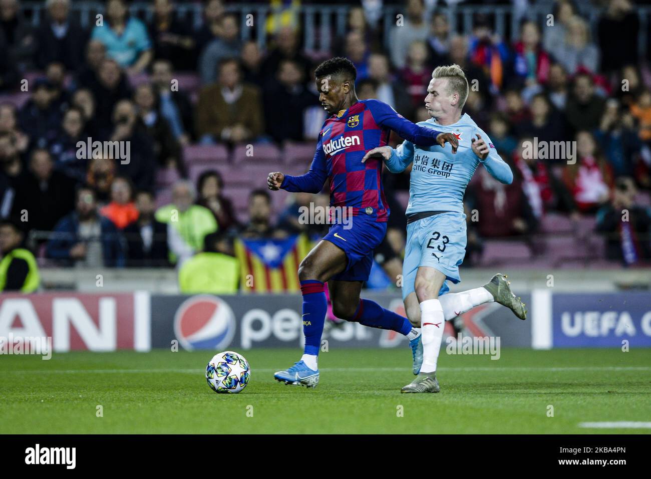 02 Nelson Semedo from Brasil of FC Barcelona defended by 23 Sevick of ...