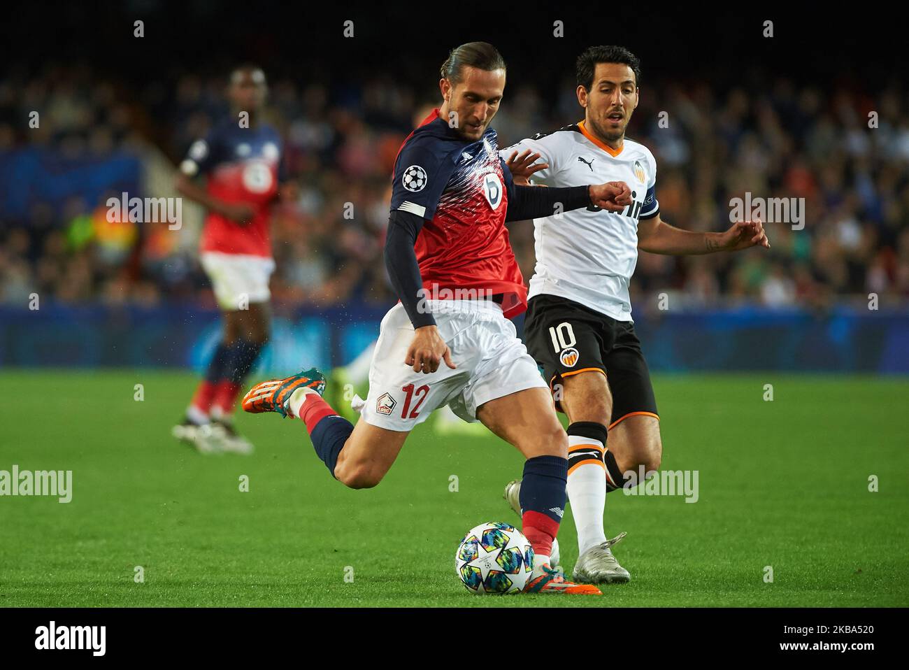 Yusuf Yazici of Losc Lille and Daniel Parejo of Valencia during the ...
