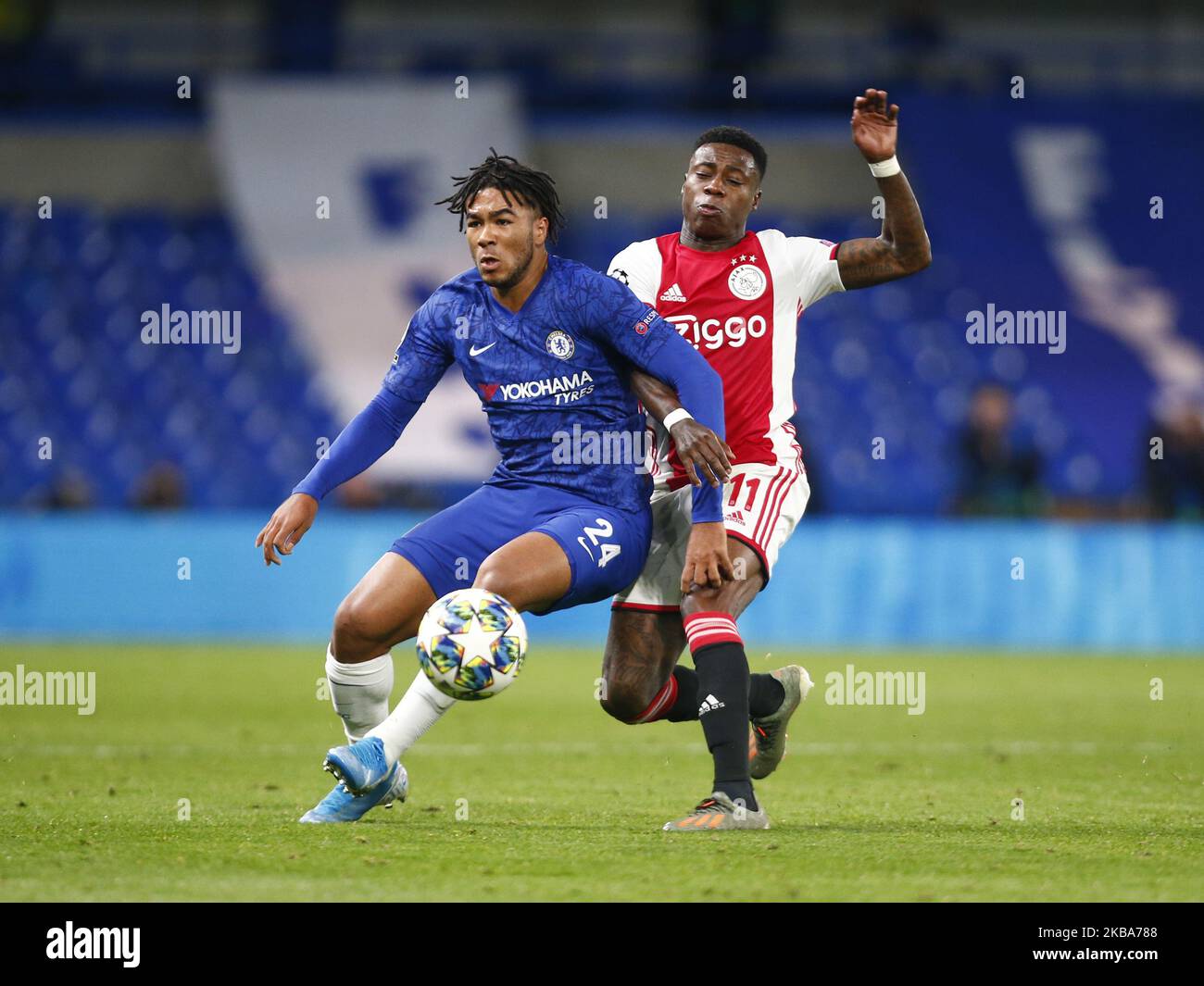 L-R Chelsea's Reece James and Quincy Promes of Ajax during Champion ...