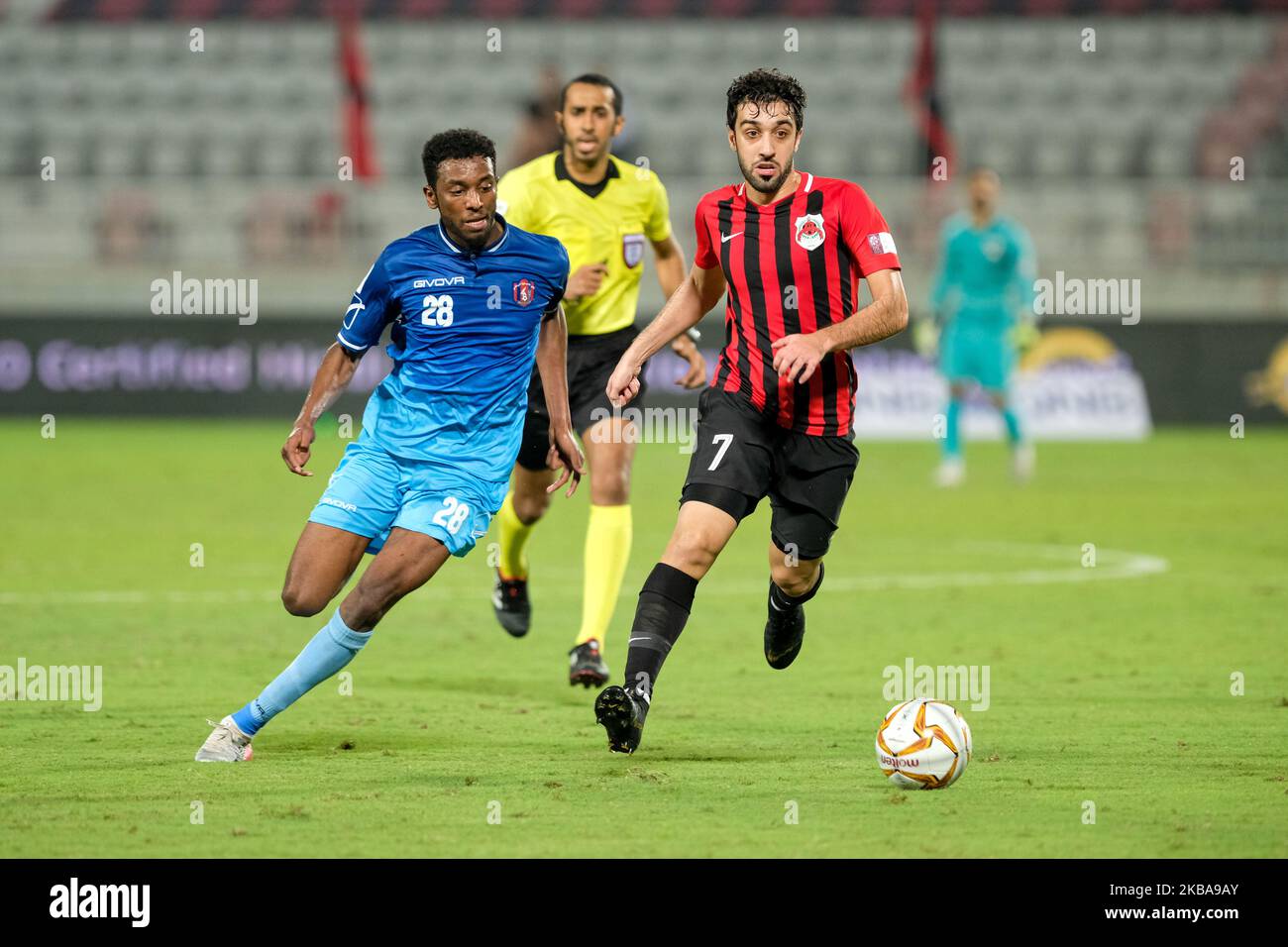 Al Rayyan's Khalid Muftah and Al Shahania's Anas Elfadil Ahmed during a ...