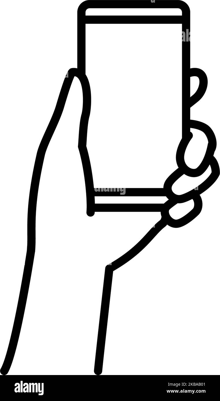Smartphone operation, simple line drawing of two hands holding a ...