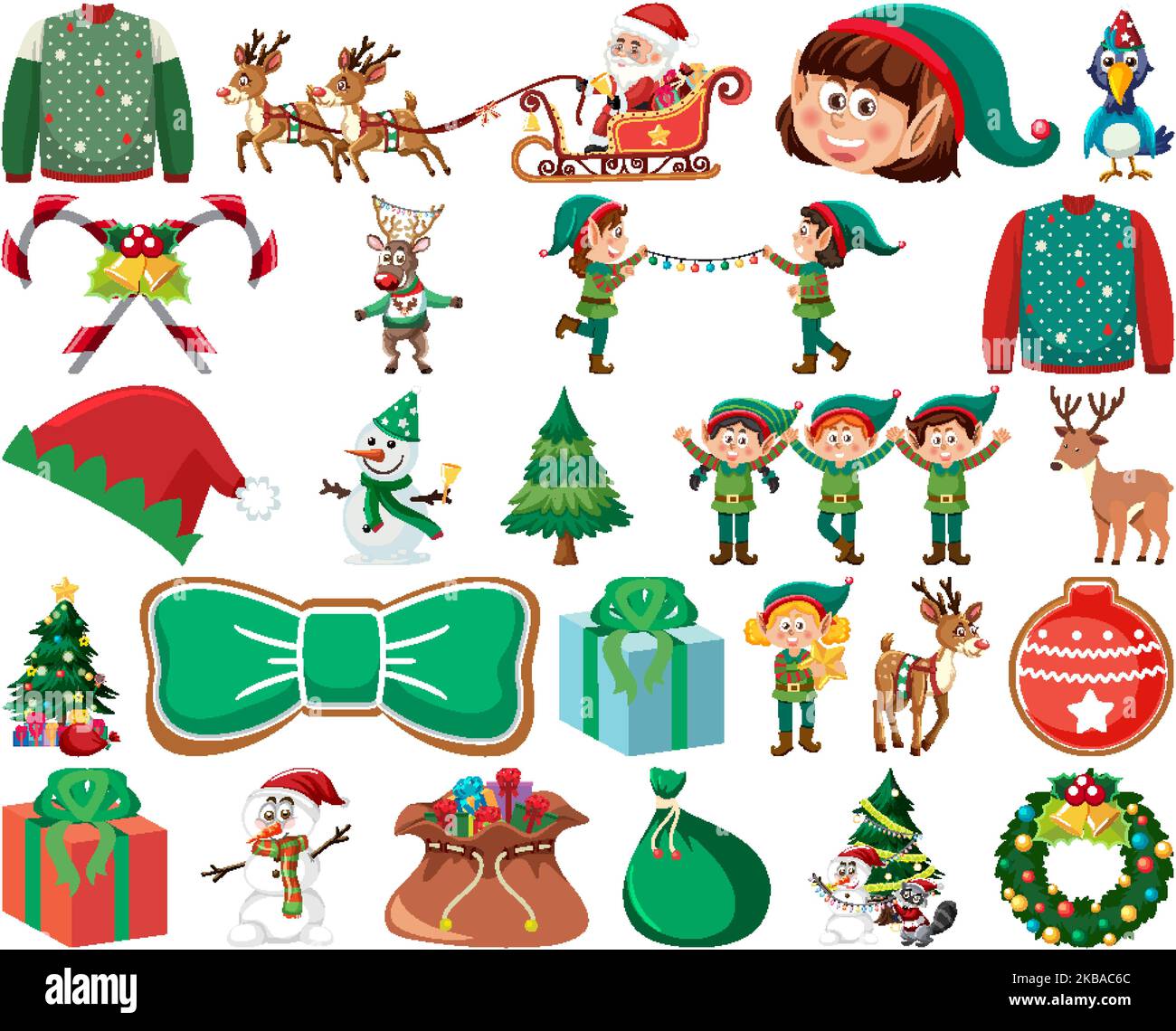 Christmas characters and elements set illustration Stock Vector Image ...