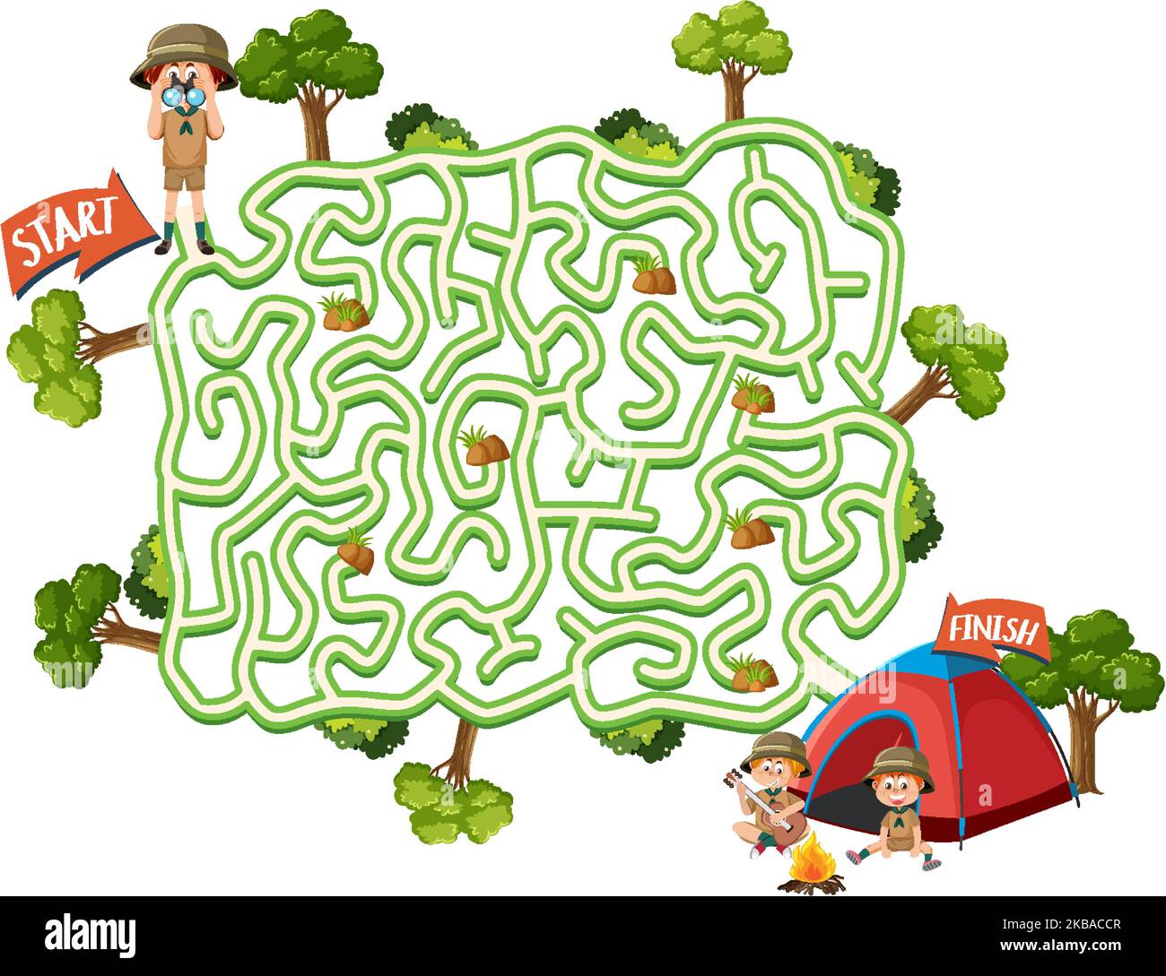 Maze game template in camping theme for kids illustration Stock Vector ...