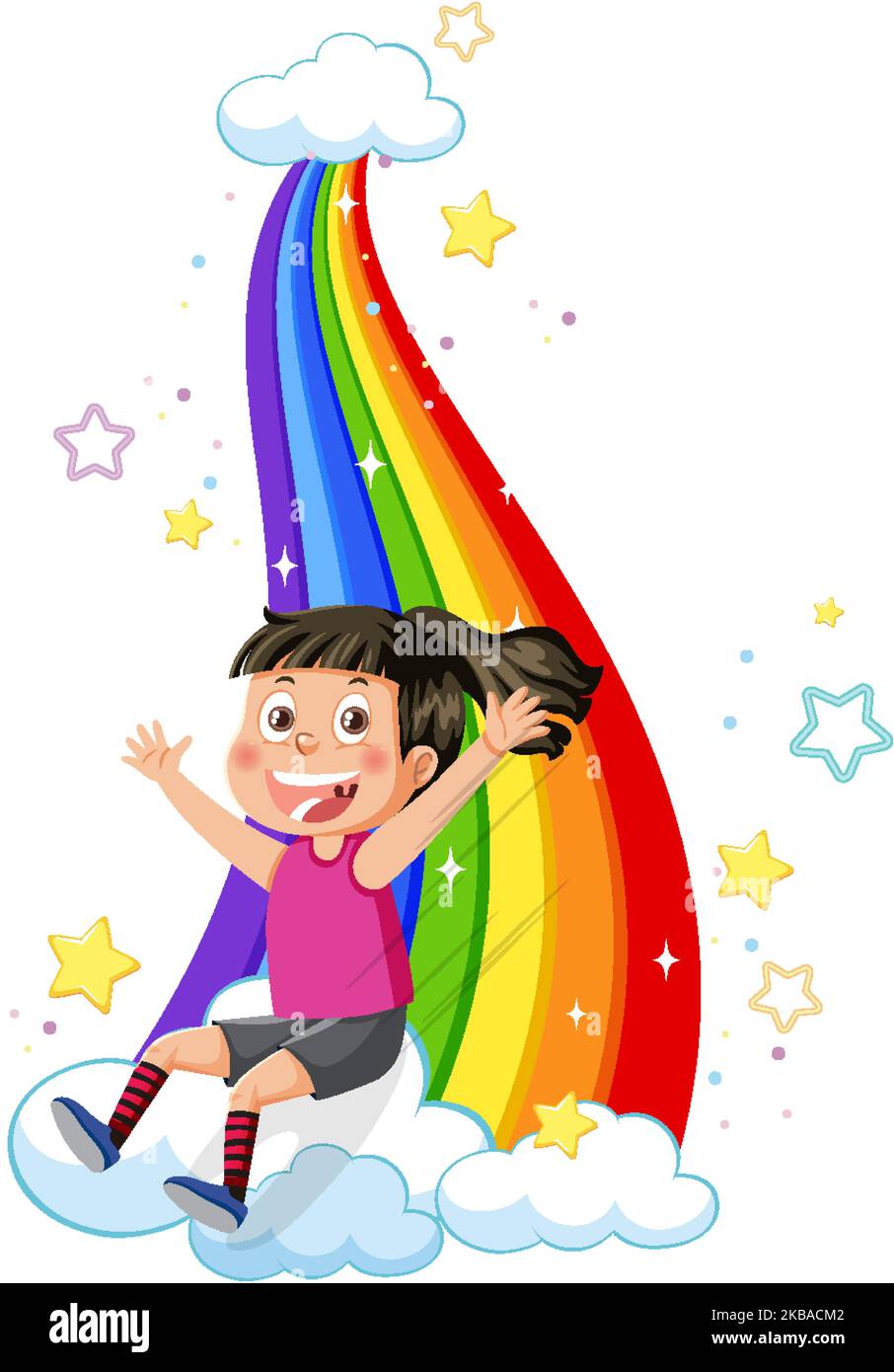 Happy kids on rainbow illustration Stock Vector Image & Art - Alamy