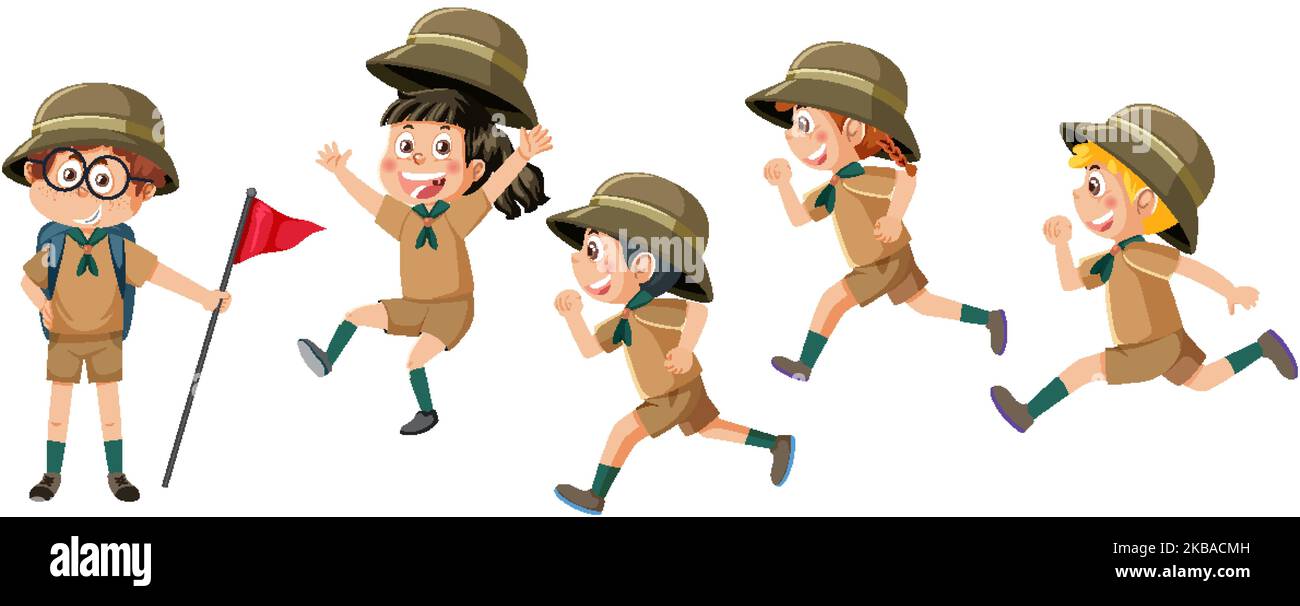 Scout kids group running illustration Stock Vector Image & Art - Alamy