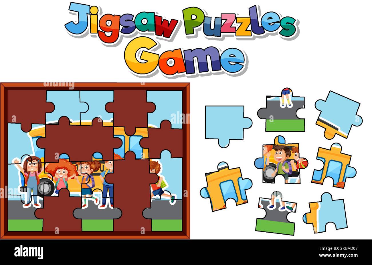 School kids photo jigsaw puzzle game template illustration Stock Vector ...
