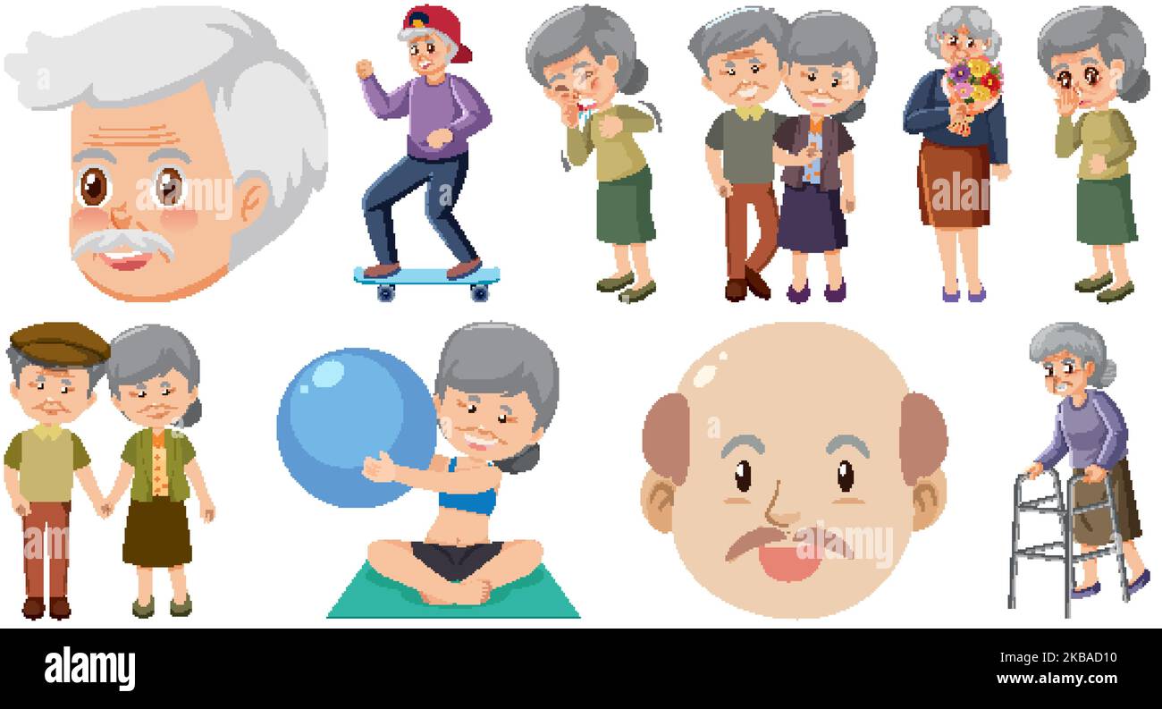 Collection of elderly people icons illustration Stock Vector Image ...