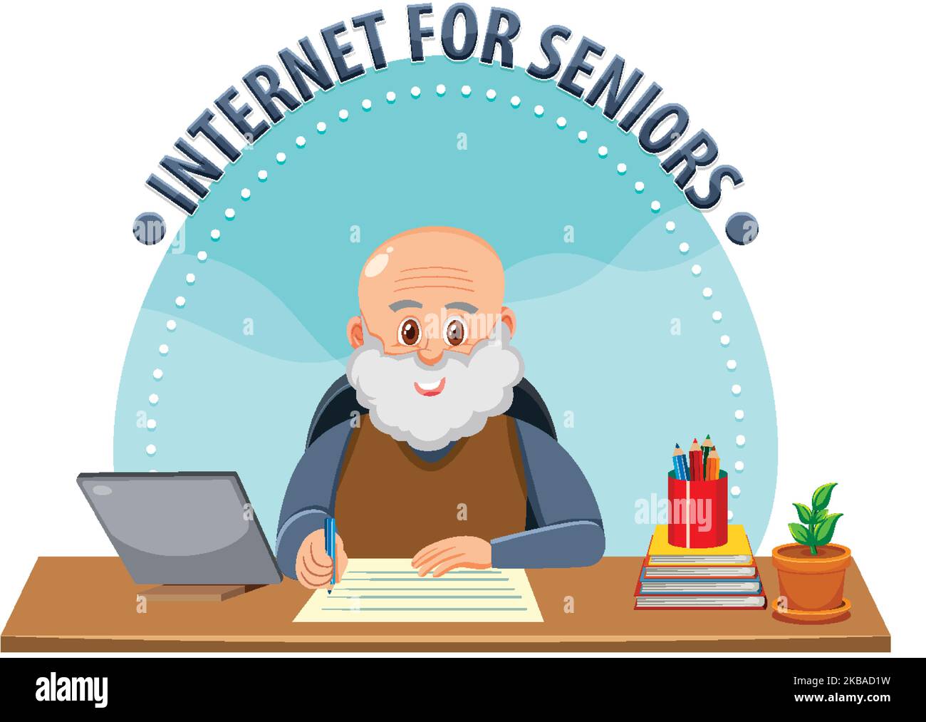 Old man in front of computer illustration Stock Vector Image & Art - Alamy