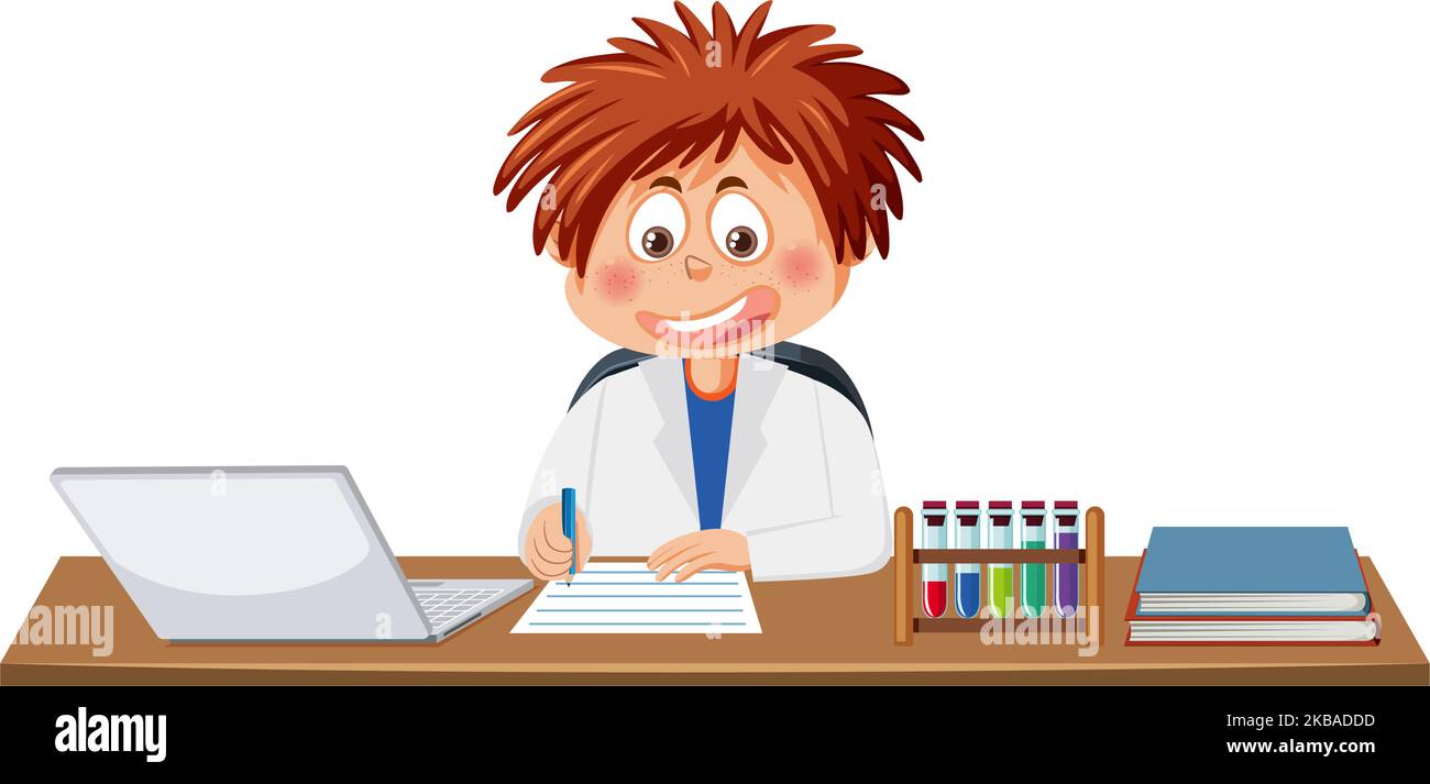 Student taking note on science experiment illustration Stock Vector ...