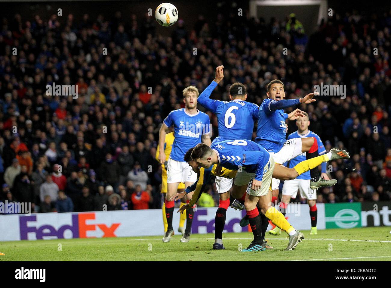 Glasgow Rangers' Connor Goldson, James Tavernier & Ryan Jack during the ...