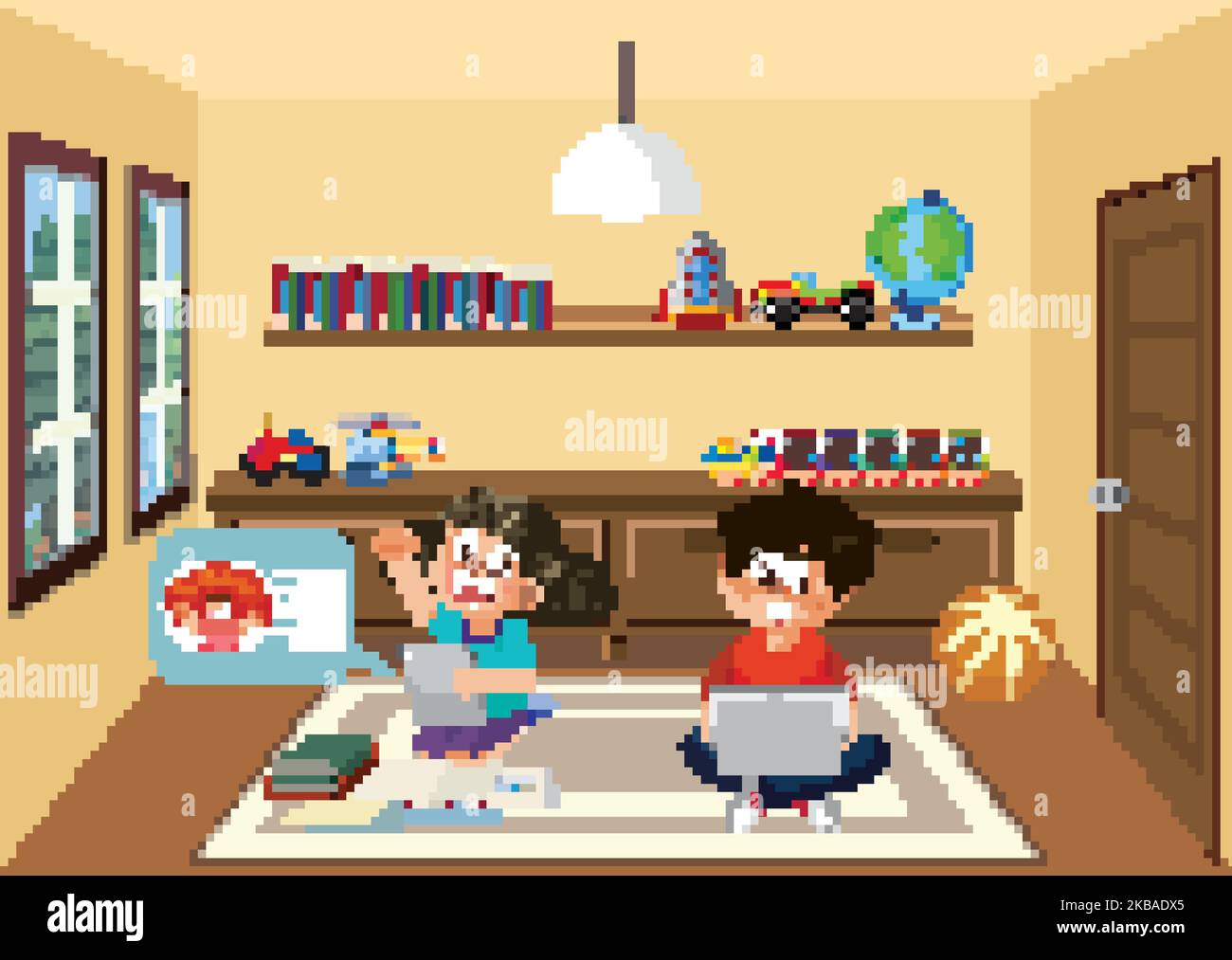 Kids learning online at home illustration Stock Vector Image & Art - Alamy