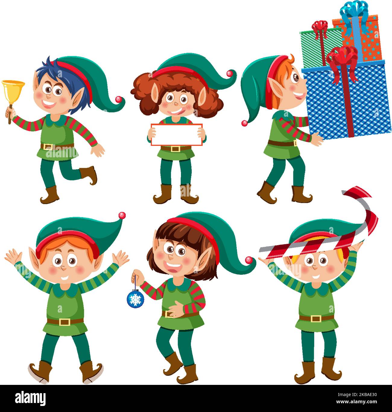 Christmas elves cartoon characters set illustration Stock Vector Image ...