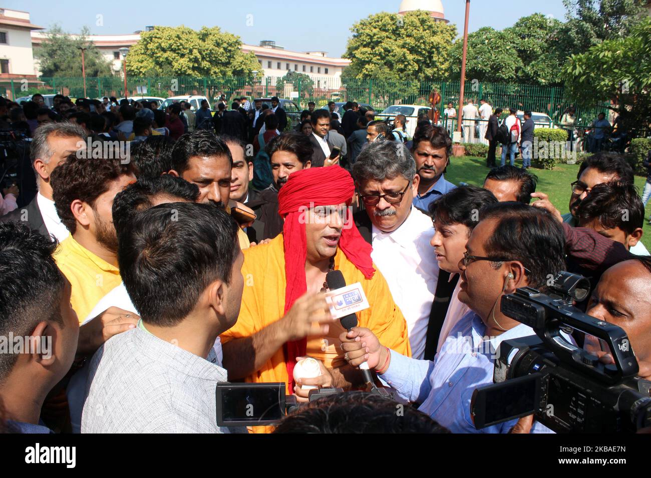 All Hindu Mahasabha president Chakrapani Maharaj with his supporters ...