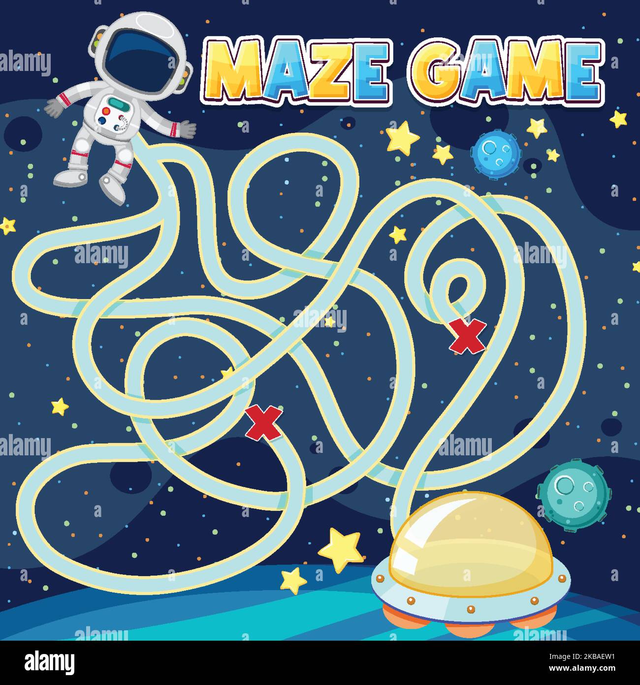 Maze game template in space theme for kids illustration Stock Vector ...