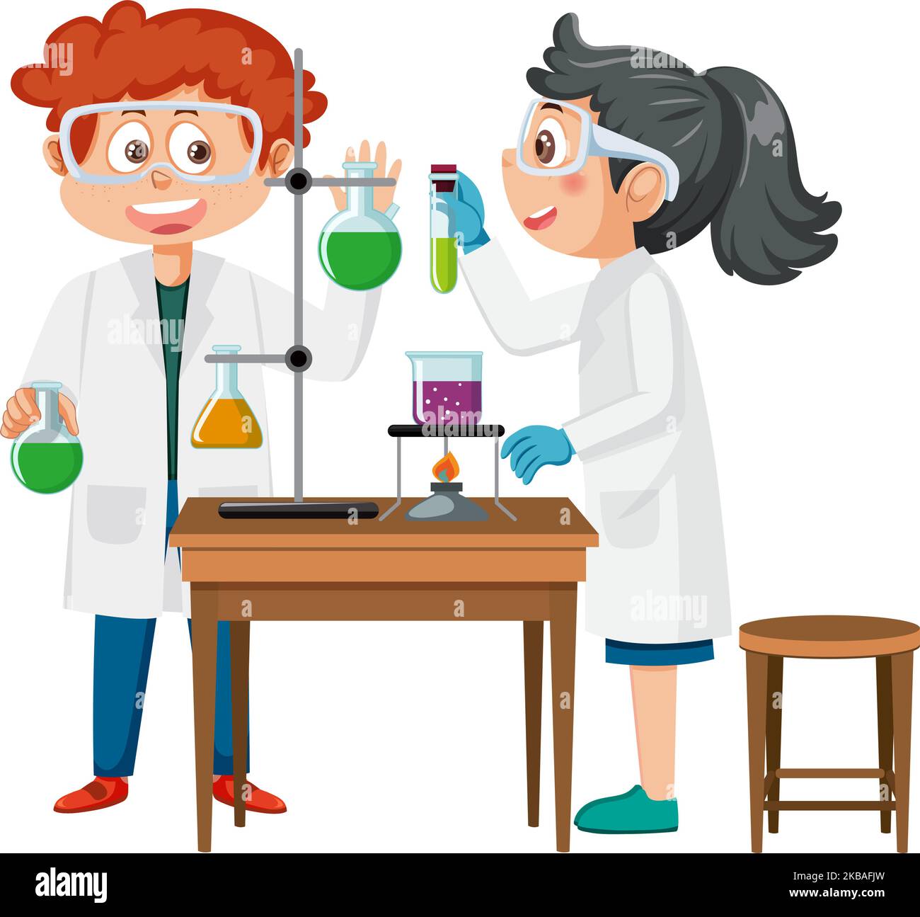 Boy and girl in chemistry class illustration Stock Vector Image & Art ...