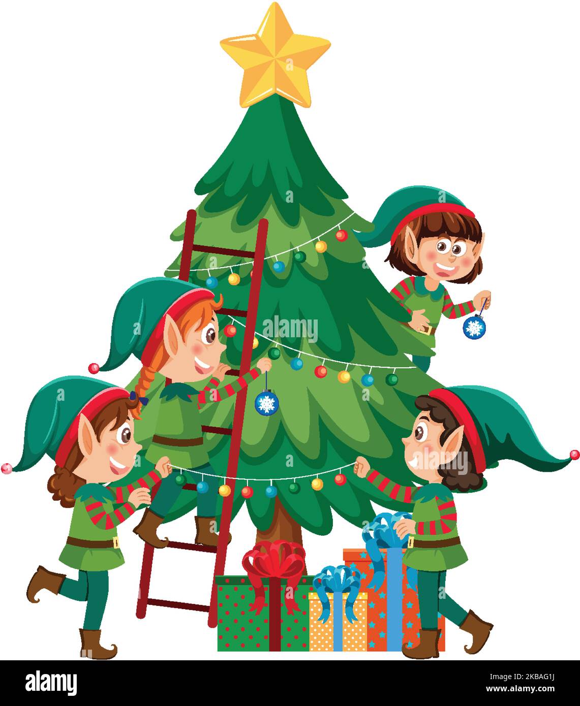 Christmas tree with elves cartoon character illustration Stock Vector Image & Art - Alamy
