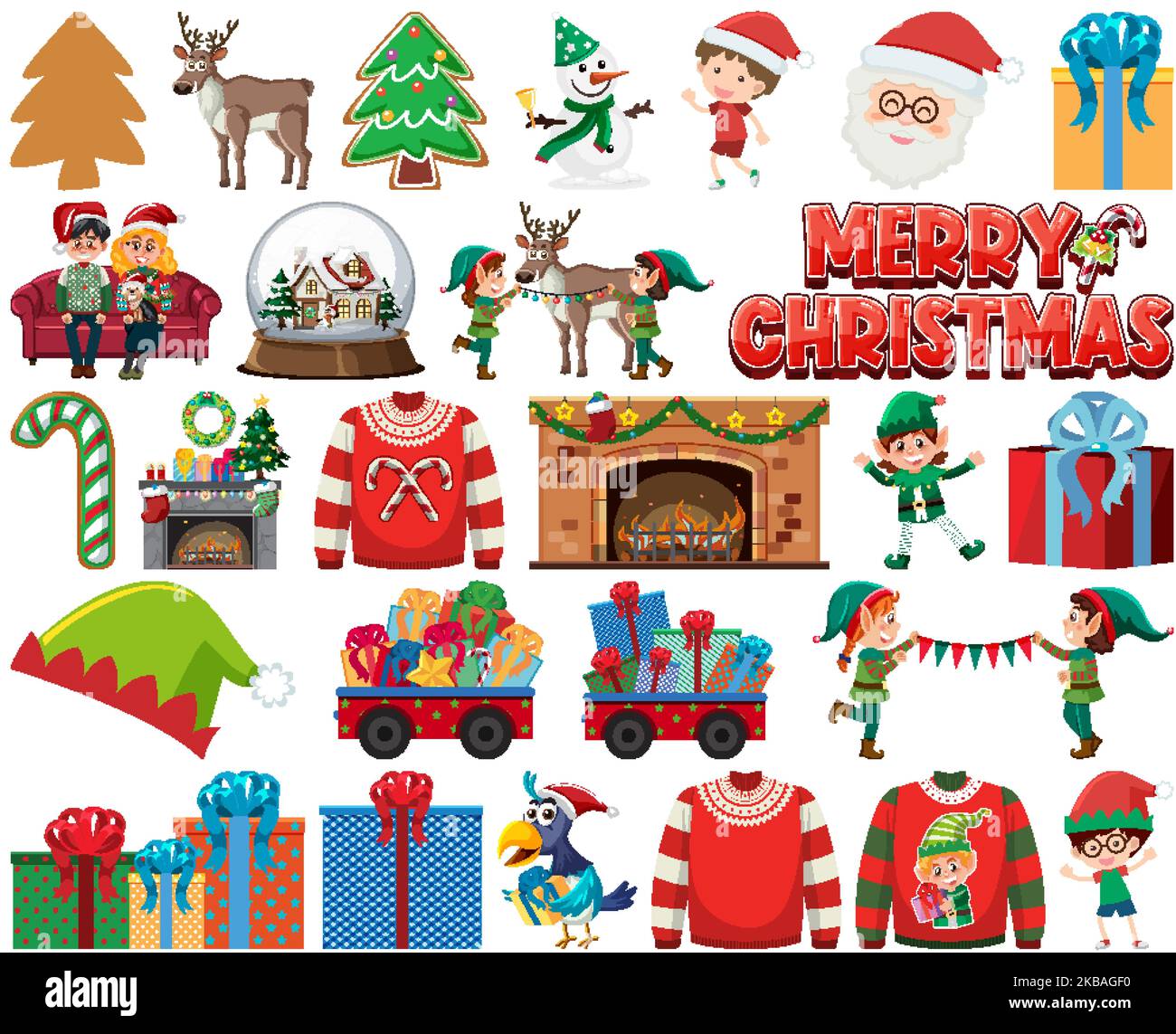 Christmas characters and elements set illustration Stock Vector Image ...