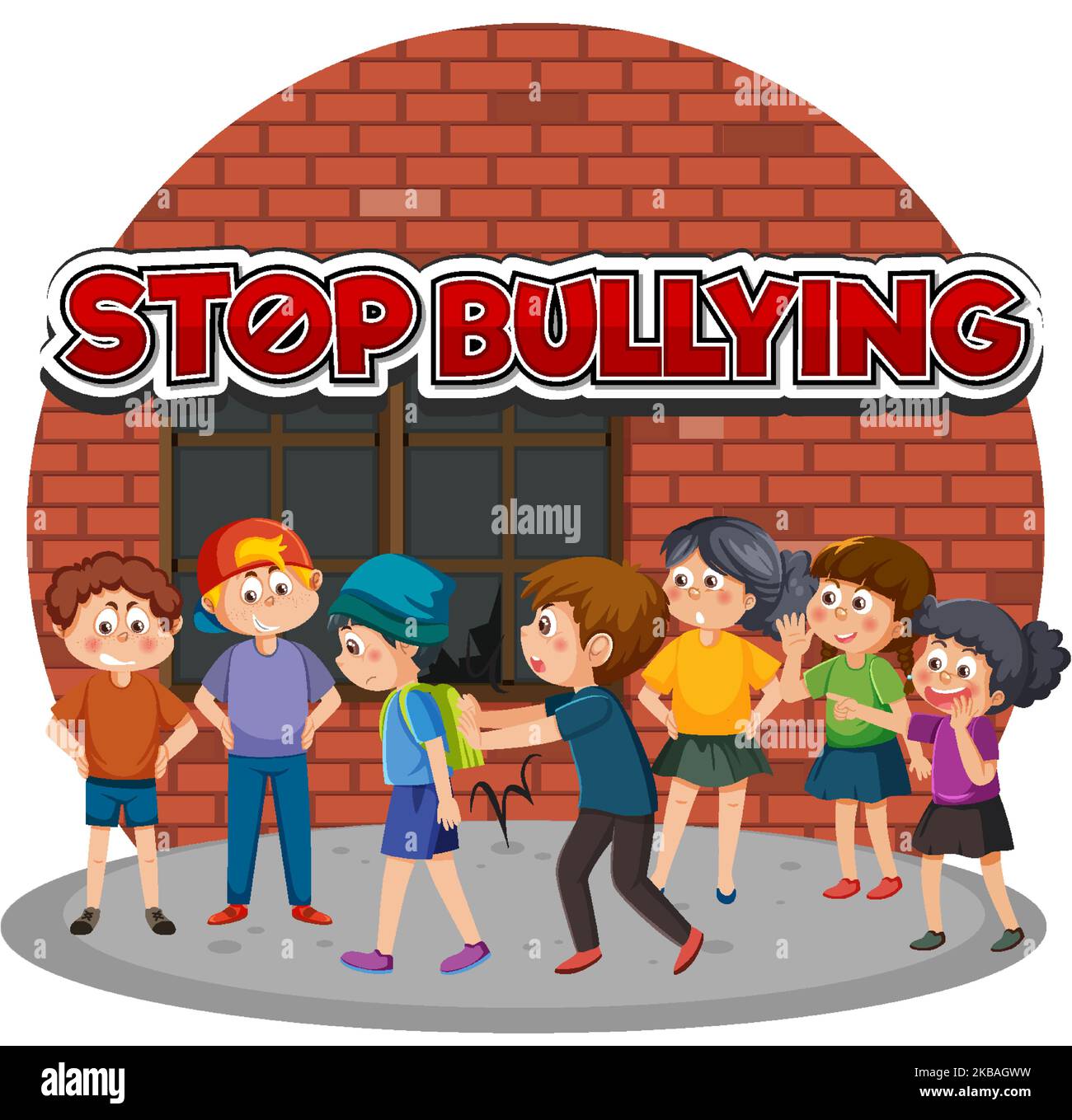 Stop Bullying text with cartoon character illustration Stock Vector ...